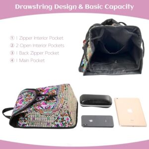 MAZEXY Embroidered Backpack for Women, Boho Shoulder Bag Vintage Ethnic Flower Cross-body Bag (Pink)