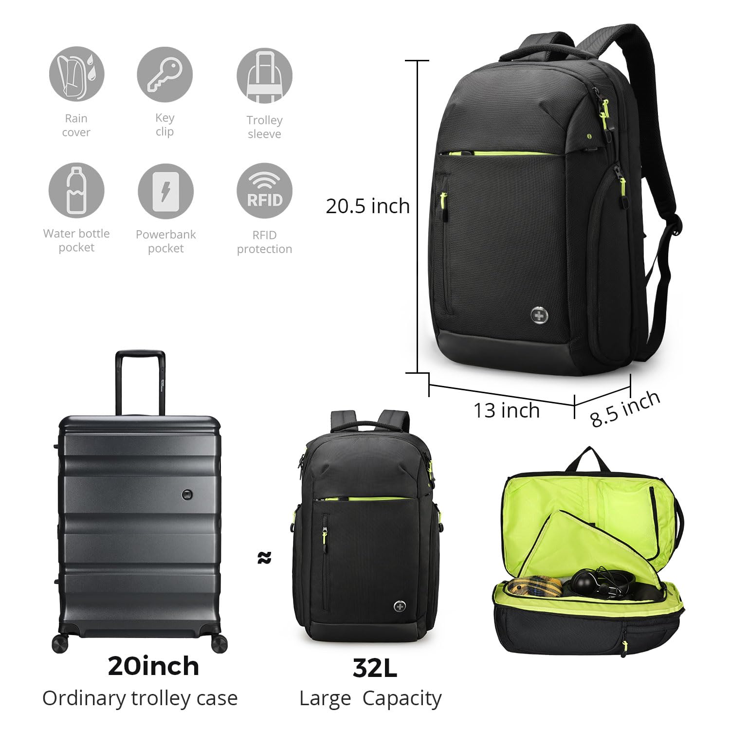 Swissdigital Design JAVA large travel backpack for men，17 Inch large Laptops Backpack with USB Charging Port，Carry on Business Backpack With RFID Protection