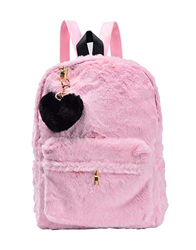 Nite closet Pink Backpack Purse for Women Fluffy Fleece Bags Faux Fur Heart (Pink)