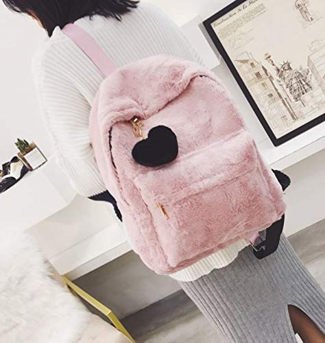 Nite closet Pink Backpack Purse for Women Fluffy Fleece Bags Faux Fur Heart (Pink)