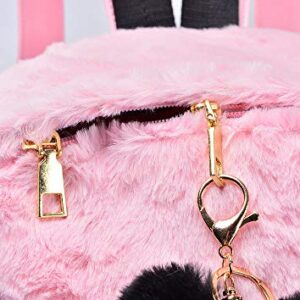 Nite closet Pink Backpack Purse for Women Fluffy Fleece Bags Faux Fur Heart (Pink)