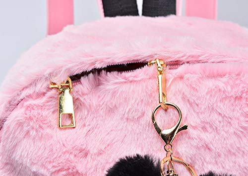 Nite closet Pink Backpack Purse for Women Fluffy Fleece Bags Faux Fur Heart (Pink)