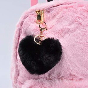 Nite closet Pink Backpack Purse for Women Fluffy Fleece Bags Faux Fur Heart (Pink)