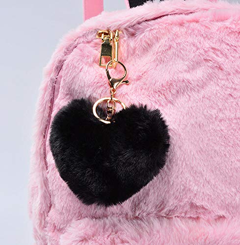 Nite closet Pink Backpack Purse for Women Fluffy Fleece Bags Faux Fur Heart (Pink)