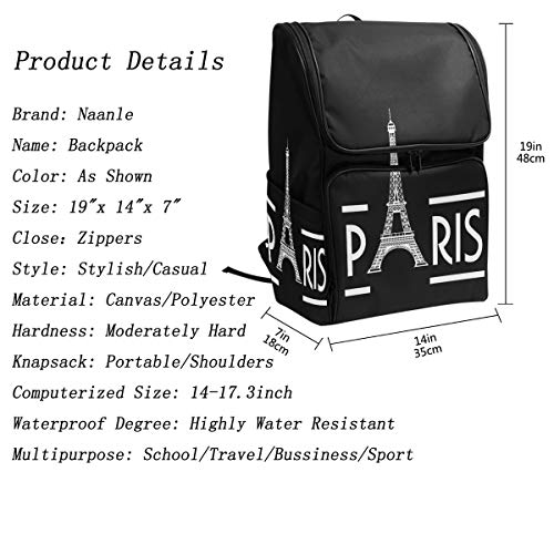 Naanle Stylish Eiffel Tower Paris Black White Casual Man Woman Student Backpack Travel Computer Bag