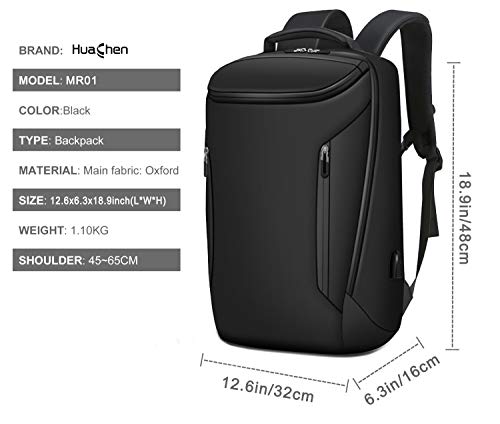 HuaChen Anti-Theft Travel Backpack,Water-Resistant 15.6 Inch Laptop Bag (MR01_Black)