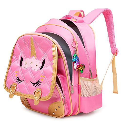 Moonmo Cute Unicorn Face Diamond Bling Waterproof Pink School Backpack Set Girls Book Bag (Large, Pink Set)