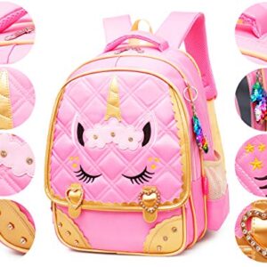 Moonmo Cute Unicorn Face Diamond Bling Waterproof Pink School Backpack Set Girls Book Bag (Large, Pink Set)