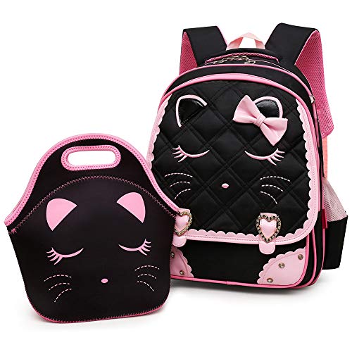 Efree Cute Cat Face Bow Diamond Bling Waterproof Pink, Black Set, Size Large