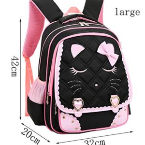 Efree Cute Cat Face Bow Diamond Bling Waterproof Pink, Black Set, Size Large