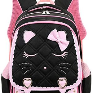 Efree Cute Cat Face Bow Diamond Bling Waterproof Pink, Black Set, Size Large