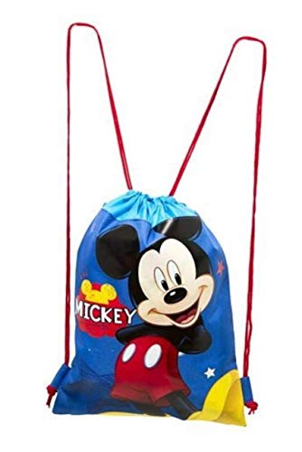 Disney Mickey and Minnie Mouse Drawstring Backpacks Plus Lanyards with Detachable Coin Purse and Autograph Books (Set of 6) (Pink Blue)