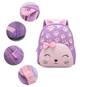 KK CRAFTS Toddler Backpack, Waterproof Preschool Backpack, 3D Cute Cartoon Neoprene Animal Schoolbag for Kids, Lunch Box Carry Bag for Boys Girls,Purple Cat