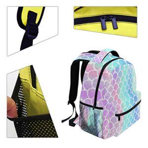 Wamika Colorful Mermaid Scale Backpacks for Girls Women, Rainbow Marble Galaxy Computer Laptop Backpack, Fish Scales Kid’s School Book Bag, Casual Travel Camping Daypack