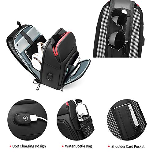 Mens Sling Bag Chest Pack Bag Shoulder Crossbody Backpack Waterproof Small Travel Hiking Multipurpose Daypack with USB Charging Port