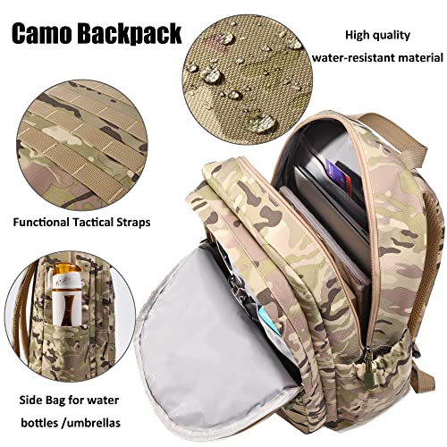 Wraifa Boys Backpack With Lunch Box Waterproof Kids School Bag Outdoor Travel Camping Daypack Camo Backpack for Boys Rucksack(Amy Green With Lunch Box, Small)