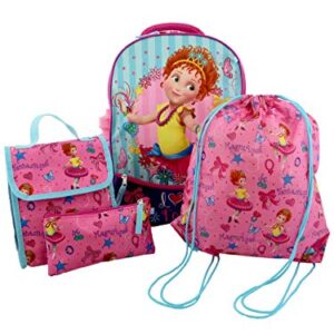 Fancy Nancy Girls 5 piece Backpack and Snack Bag School Set (One Size, Pink/Blue)