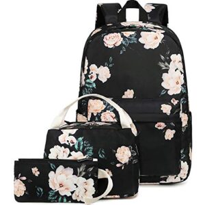 bluboon school backpack teen girls bookbags set 15 inches laptop backpack kids lunch tote bag clutch purse (e0066 black)