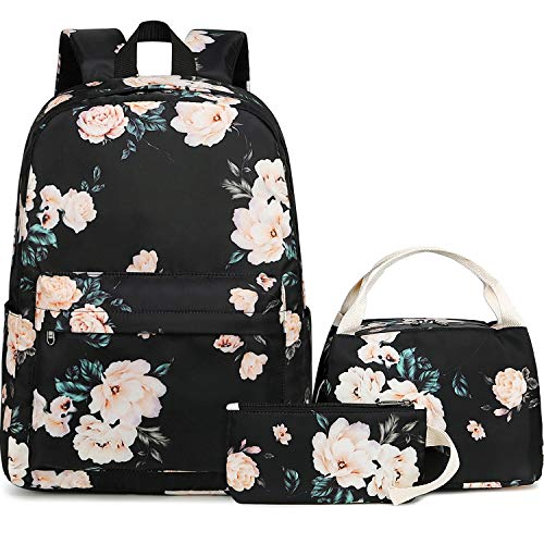 Bluboon School Backpack Teen Girls Bookbags Set 15 inches Laptop Backpack Kids Lunch Tote Bag Clutch Purse (E0066 Black)