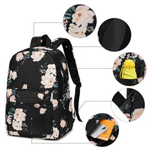 Bluboon School Backpack Teen Girls Bookbags Set 15 inches Laptop Backpack Kids Lunch Tote Bag Clutch Purse (E0066 Black)