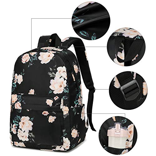 Bluboon School Backpack Teen Girls Bookbags Set 15 inches Laptop Backpack Kids Lunch Tote Bag Clutch Purse (E0066 Black)