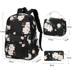 Bluboon School Backpack Teen Girls Bookbags Set 15 inches Laptop Backpack Kids Lunch Tote Bag Clutch Purse (E0066 Black)