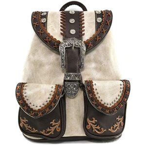 zelris western country floral buckle rucksack backpack (beige)