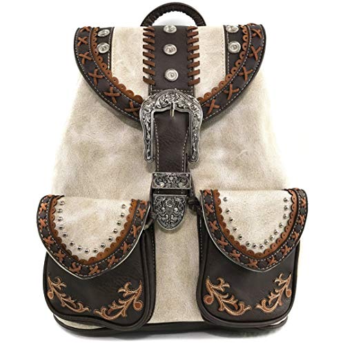 Zelris Western Country Floral Buckle Rucksack Backpack (Beige)