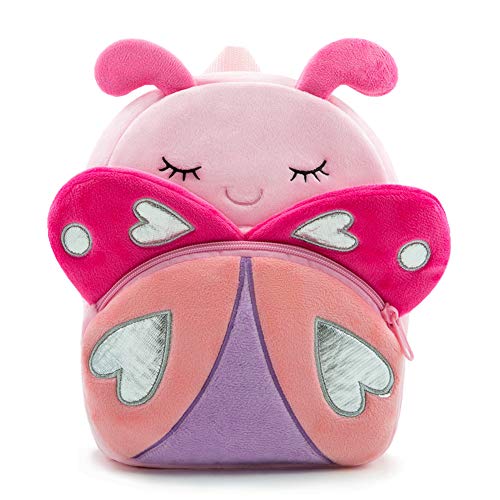 Cute Toddler Backpack Toddler Bag Plush Animal Cartoon Mini Travel Bag for Baby Girl Boy 2-6 Years(Pink Butterfly)