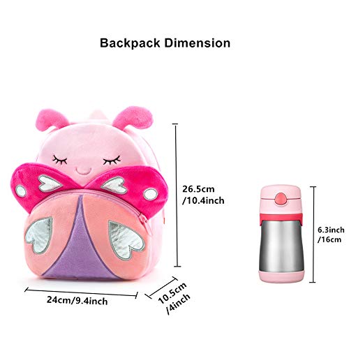 Cute Toddler Backpack Toddler Bag Plush Animal Cartoon Mini Travel Bag for Baby Girl Boy 2-6 Years(Pink Butterfly)