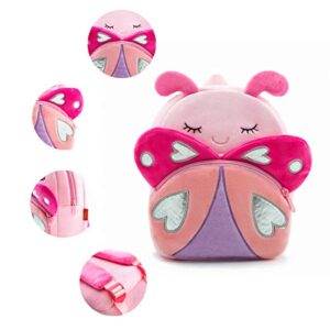 Cute Toddler Backpack Toddler Bag Plush Animal Cartoon Mini Travel Bag for Baby Girl Boy 2-6 Years(Pink Butterfly)