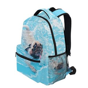 Happy Cute Pug Dog Backpacks Travel Laptop Daypack School Bags for Teens Men Women