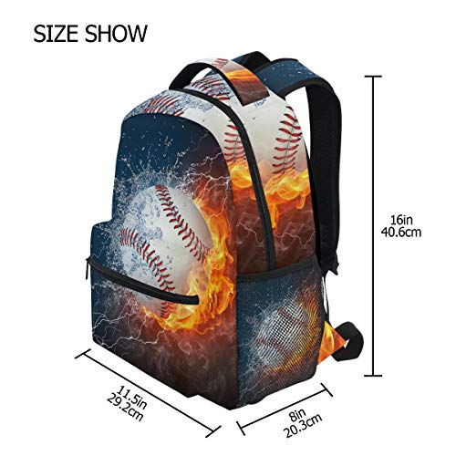 Blueangle Baseball Water Fire Print Travel Backpack for School Water Resistant Bookbag