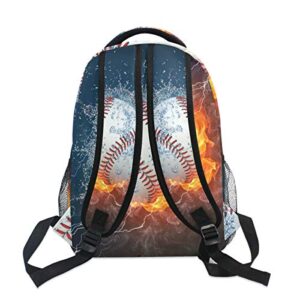 Blueangle Baseball Water Fire Print Travel Backpack for School Water Resistant Bookbag