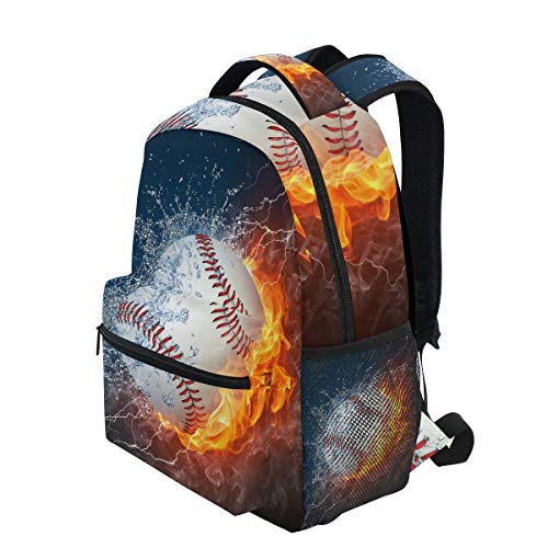 Blueangle Baseball Water Fire Print Travel Backpack for School Water Resistant Bookbag