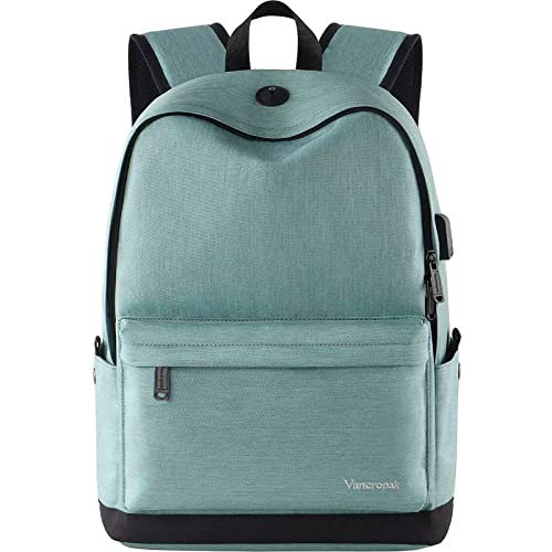 Vancropak Water Resistant Backpack for College 17inch Laptop Compartment,College Back Pack with USB Charging Port,Rucksack Canvas Backpack for Women Storage Notebook Travel Hiking Daypack,Cyan