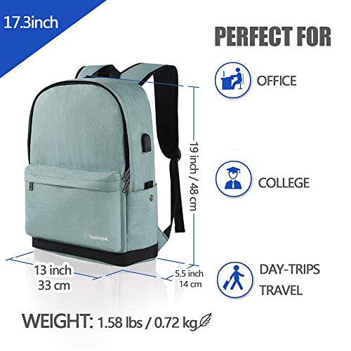 Vancropak Water Resistant Backpack for College 17inch Laptop Compartment,College Back Pack with USB Charging Port,Rucksack Canvas Backpack for Women Storage Notebook Travel Hiking Daypack,Cyan