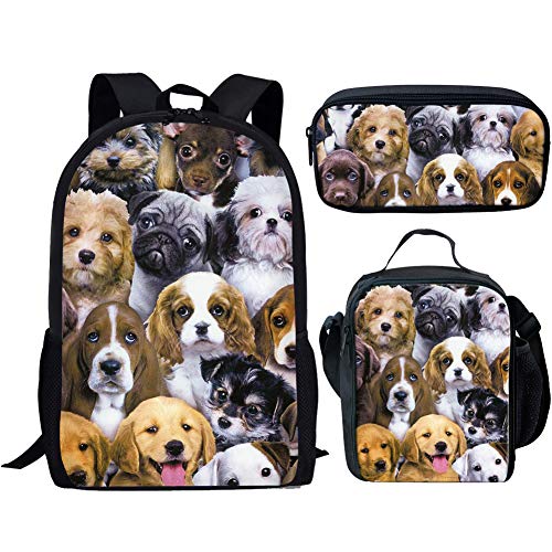 Smileygirl Puppy Dog Little Boys Backpack and Lunch Box Bookbags Middle School Teenage Girls School Bag Set One_Size