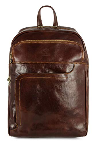 Time Resistance Leather Business Backpack - Handmade Business Daybag for Laptop A4 Portfolio Travel Satchel Rucksack Bag - Dark Brown Unisex