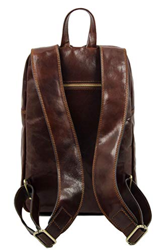 Time Resistance Leather Business Backpack - Handmade Business Daybag for Laptop A4 Portfolio Travel Satchel Rucksack Bag - Dark Brown Unisex