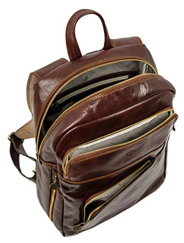 Time Resistance Leather Business Backpack - Handmade Business Daybag for Laptop A4 Portfolio Travel Satchel Rucksack Bag - Dark Brown Unisex