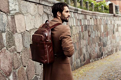 Time Resistance Leather Business Backpack - Handmade Business Daybag for Laptop A4 Portfolio Travel Satchel Rucksack Bag - Dark Brown Unisex