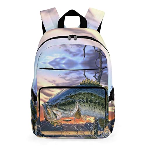 COLORFULSKY Pike Fish Fishing Backpack, PU Leather Travel Laptop Backpack with USB Charging Port, Water Resistant College School Computer Bag for Men & Women Fits 15.6 Inch Notebook