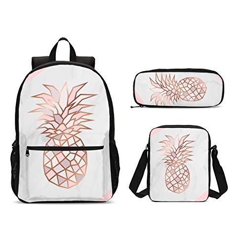 Delerain Pink Pineapple 3 Pcs Backpack Set for Kids Back to School Bookbag with Lunch Box and Pencil Case Durable Lightweight Travel for Teens Students Boys Girls