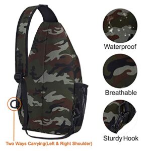 MOSISO Sling Backpack,Travel Hiking Daypack Pattern Rope Crossbody Shoulder Bag, Army Green Camouflage