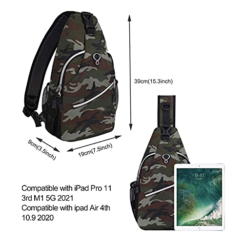 MOSISO Sling Backpack,Travel Hiking Daypack Pattern Rope Crossbody Shoulder Bag, Army Green Camouflage