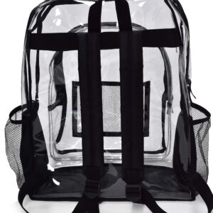 Masirs Heavy Duty Clear Backpack, Stadium Approved Transparent Design, Quick Access at Security Checkpoints, Adjustable Shoulder Straps, Dual Zippered Compartments & Mesh Side Pockets, (16"H x 11"W)