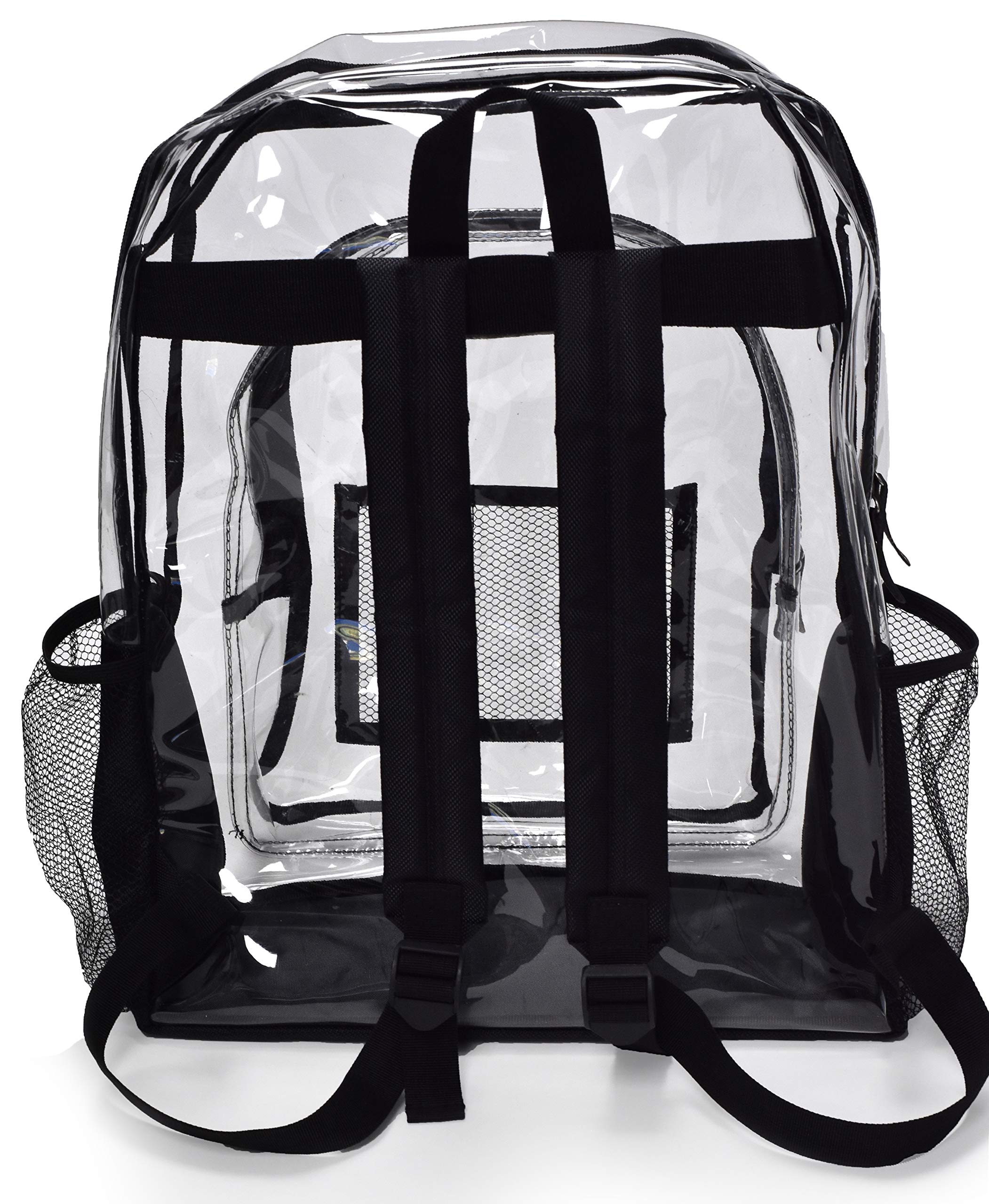 Masirs Heavy Duty Clear Backpack, Stadium Approved Transparent Design, Quick Access at Security Checkpoints, Adjustable Shoulder Straps, Dual Zippered Compartments & Mesh Side Pockets, (16"H x 11"W)