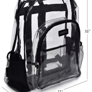 Masirs Heavy Duty Clear Backpack, Stadium Approved Transparent Design, Quick Access at Security Checkpoints, Adjustable Shoulder Straps, Dual Zippered Compartments & Mesh Side Pockets, (16"H x 11"W)