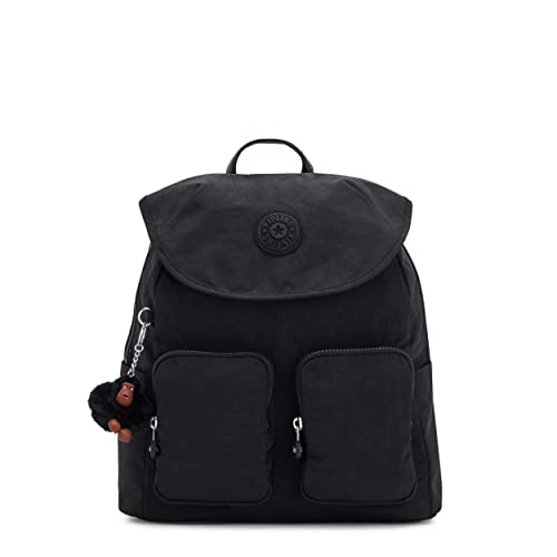 Kipling Women's Fiona Medium, Adjustable Straps, Flap Closure, Top Carry Handle, Backpack, Blacktonal, 13.25''L x 13.25''H x 6''D